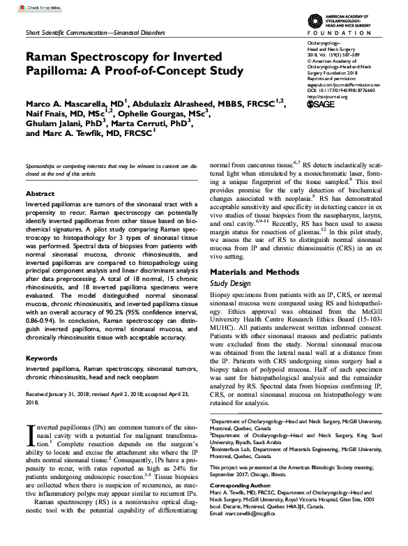 (PDF) Raman Spectroscopy for Inverted Papilloma: A Proof-of-Concept Study