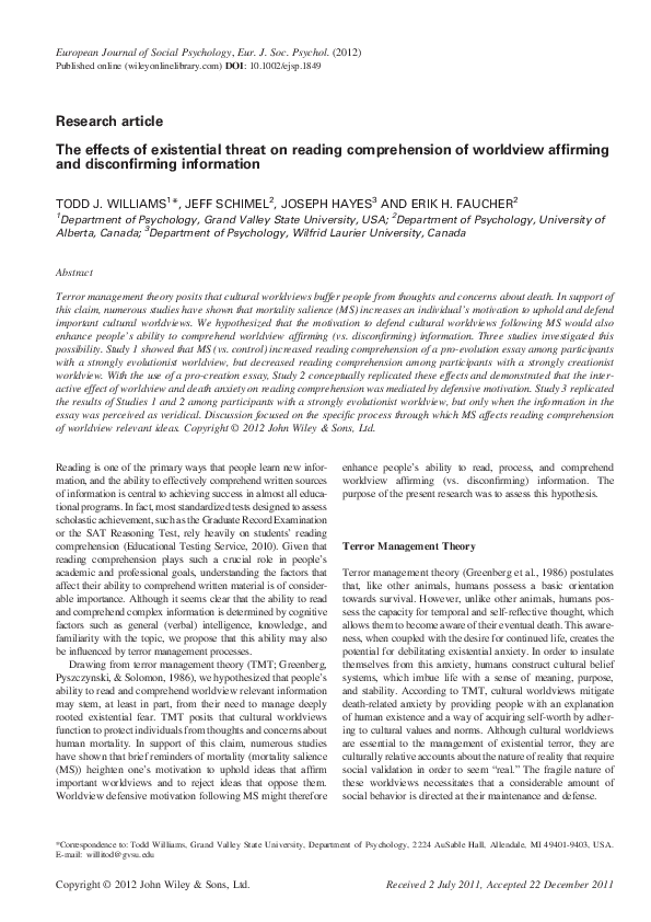 (PDF) The effects of existential threat on reading comprehension of ...