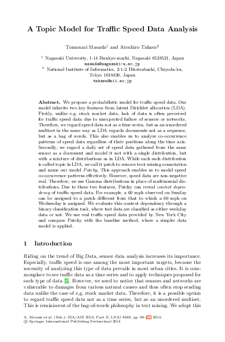 (PDF) A Topic Model for Traffic Speed Data Analysis | Tomonari Masada ...