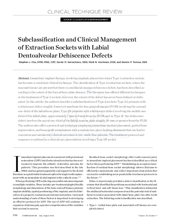 (PDF) Subclassification and Clinical Management of Extraction Sockets ...