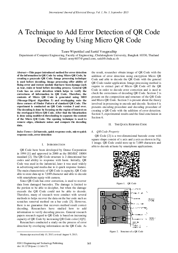Pdf A Technique To Add Error Detection Of Qr Code Decoding By Using Micro Qr Code