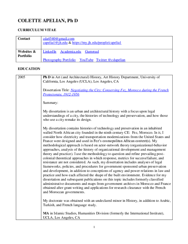 (PDF) Curriculum Vitae (cv)