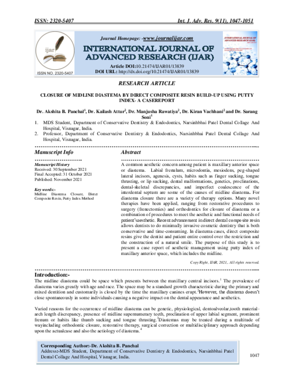 (PDF) Closure of Midline Diastema by Direct Composite Resin Build-Up ...