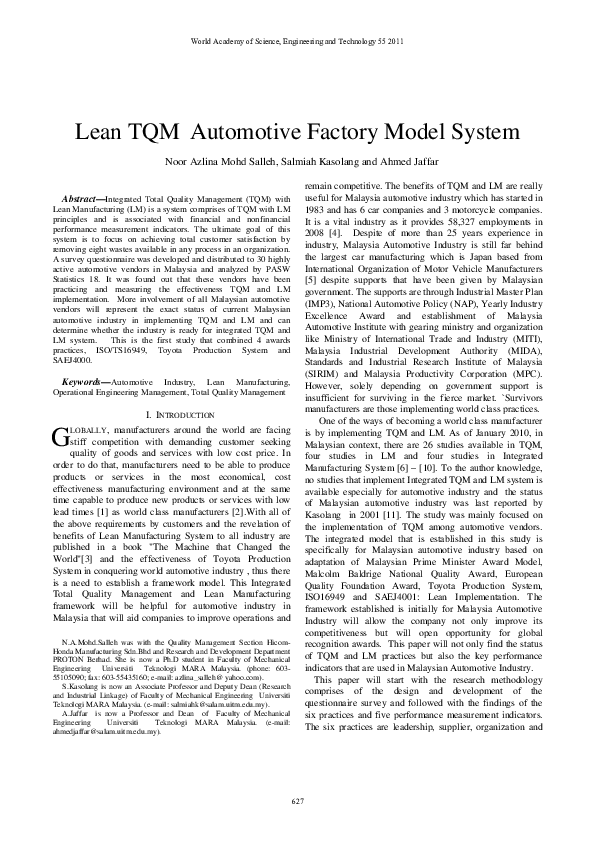 (PDF) Lean Tqm Automotive Factory Model System