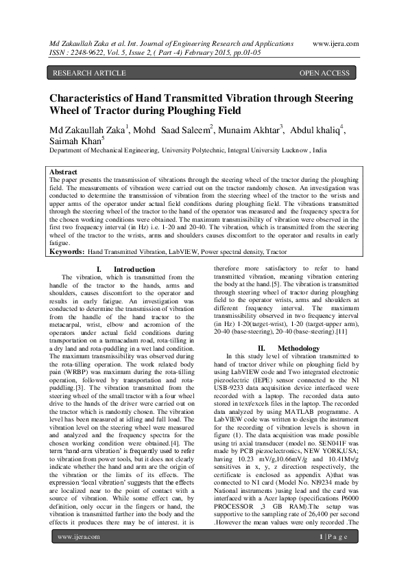 (PDF) Characteristics of Hand Transmitted Vibration through Steering ...