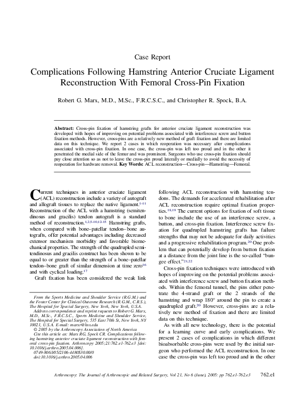 (PDF) Complications Following Hamstring Anterior Cruciate Ligament ...