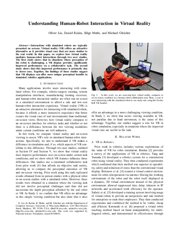 (PDF) Understanding human-robot interaction in virtual reality
