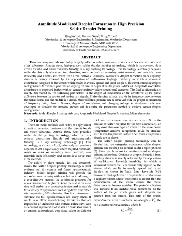 (PDF) Amplitude modulated droplet formation in high precision solder ...