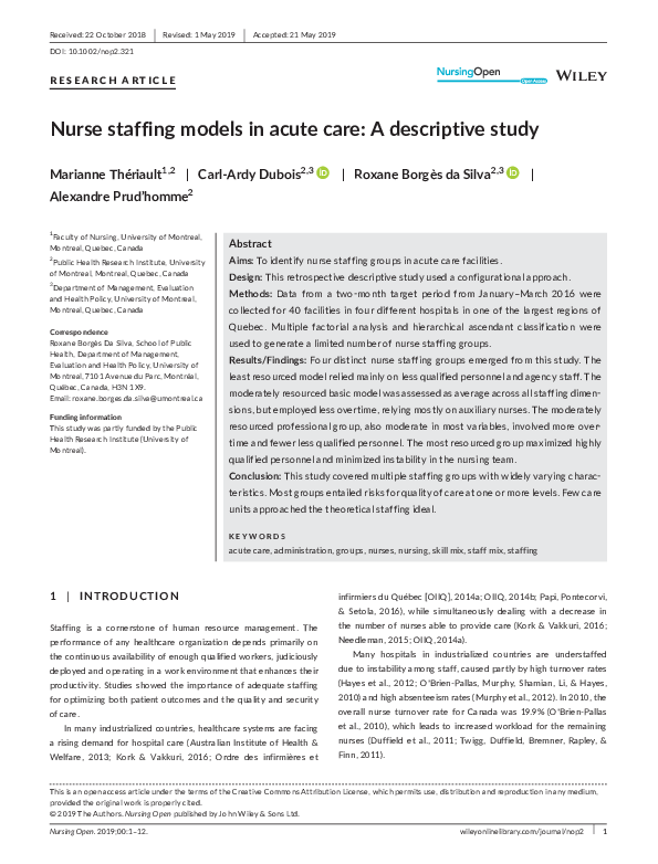 (PDF) Nurse staffing models in acute care: A descriptive study