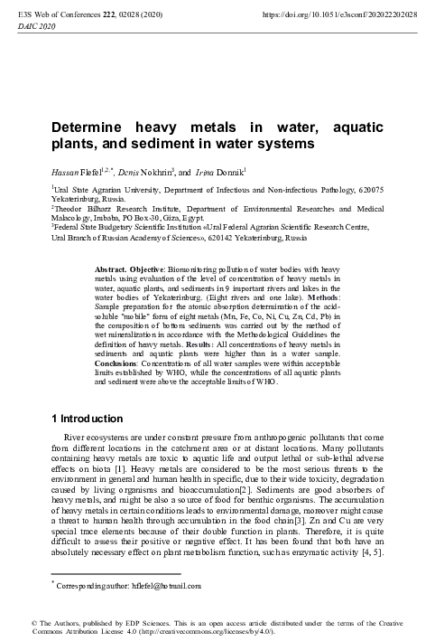 (PDF) Determine heavy metals in water, aquatic plants, and sediment in ...