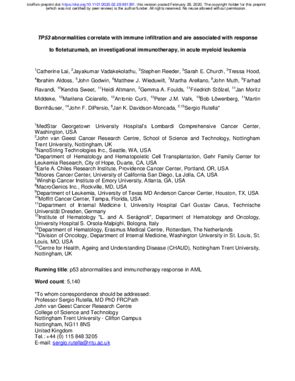 (PDF) TP53 abnormalities correlate with immune infiltration and are associated with response to ...