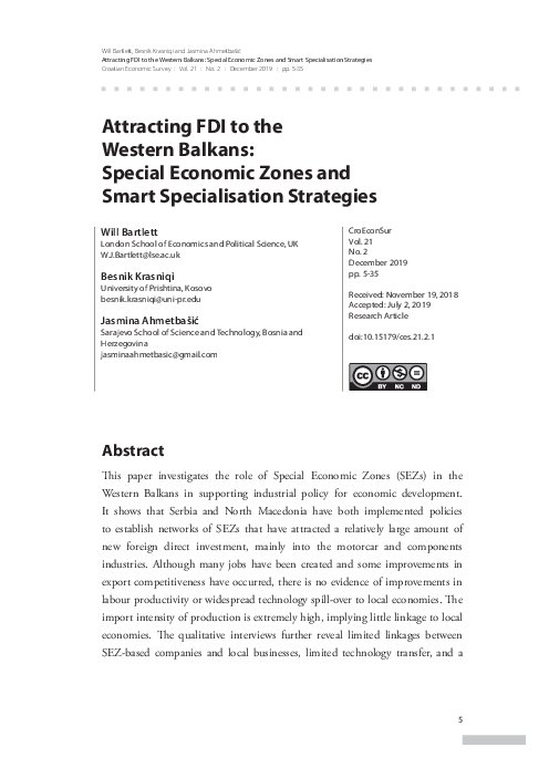 (PDF) Attracting FDI to the Western Balkans: Special Economic Zones and Smart Specialisation ...