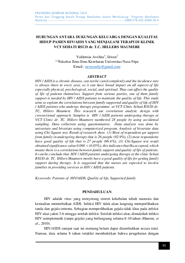 (PDF) HUBUNGAN ANTARA DUKUNGAN KELUARGA DENGAN KUALITAS HIDUP PASIEN HIV/AIDS YANG MENJALANI ...