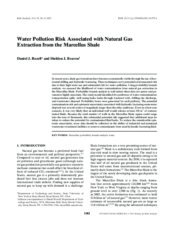 (PDF) Water Pollution Risk Associated with Natural Gas Extraction from ...