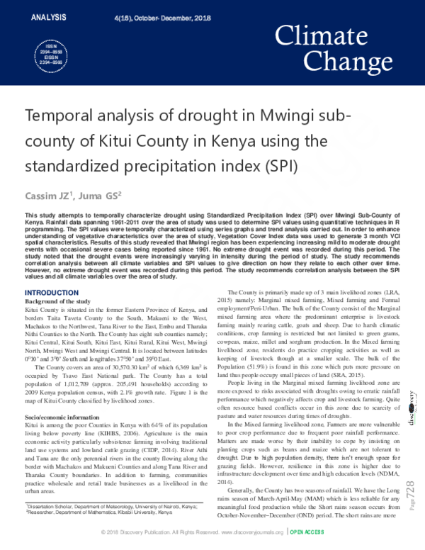 (PDF) Temporal analysis of drought in Mwingi sub- county of Kitui ...
