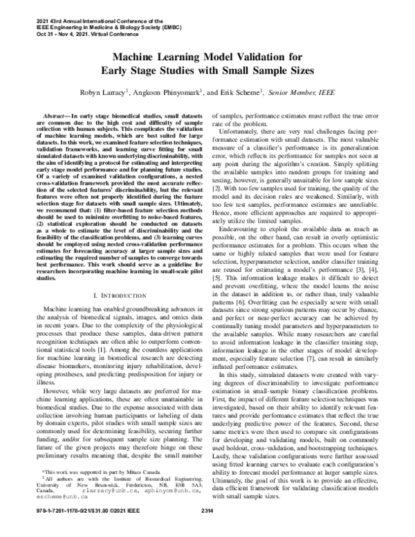 (PDF) Machine Learning Model Validation for Early Stage Studies with ...