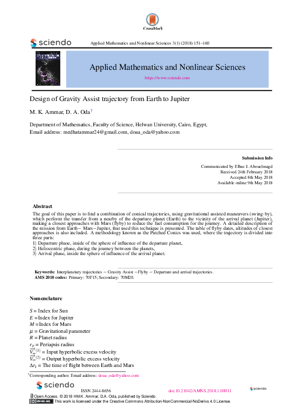 Pdf Design Of Gravity Assist Trajectory From Earth To Jupiter