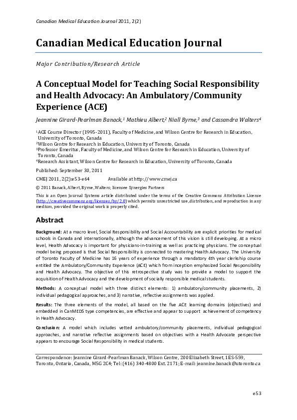 (PDF) A Conceptual Model for Teaching Social Responsibility and Health ...