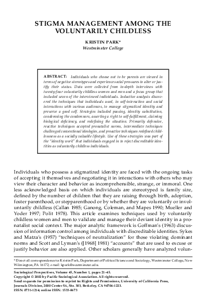 (PDF) Stigma management among the voluntarily childless