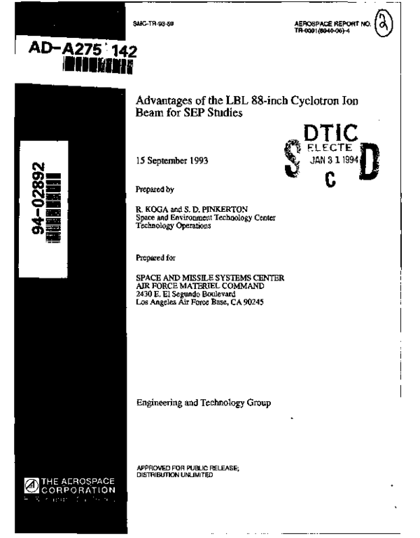 (PDF) Advantages of the LBL 88-Inch Cyclotron Ion Beam for SEP Studies