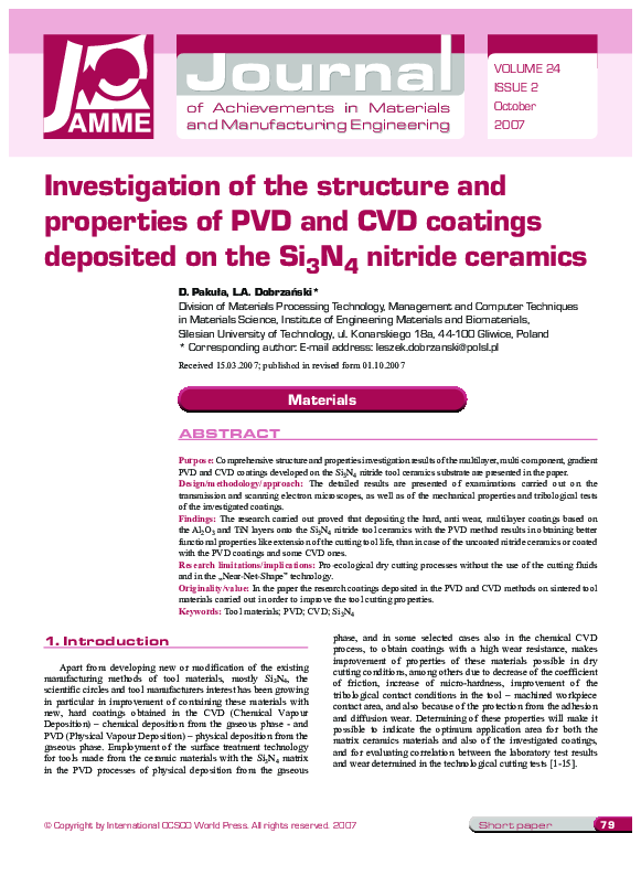 (PDF) Investigation of the structure and properties of PVD and CVD coatings deposited on the ...