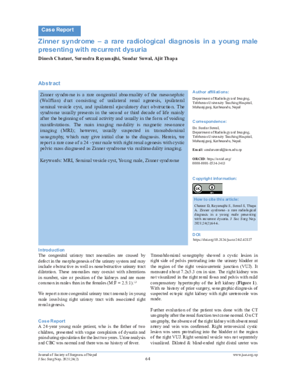 (PDF) Zinner syndrome – a rare radiological diagnosis in a young male ...