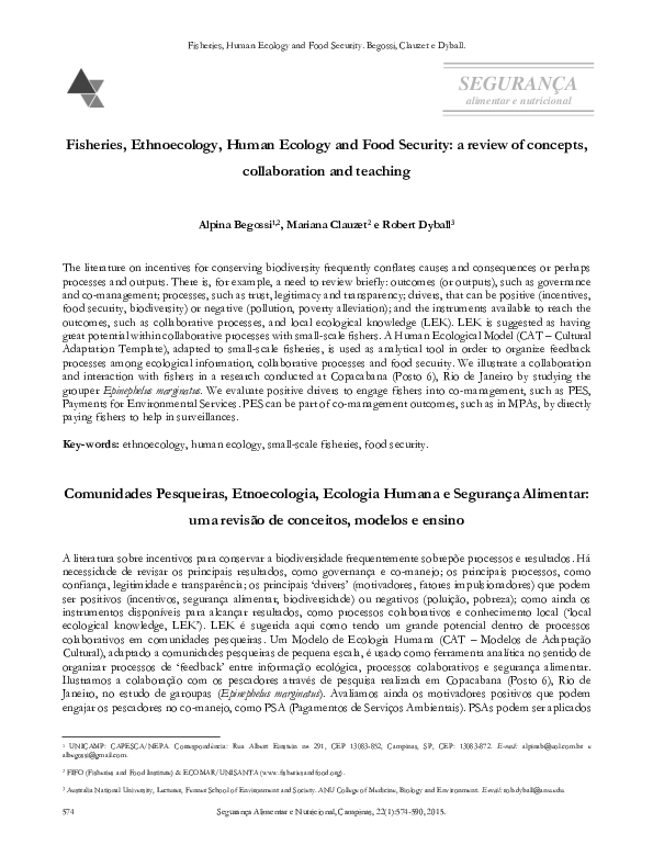 (PDF) Fisheries, Ethnoecology, Human Ecology and Food Security: a ...