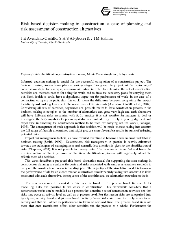 (PDF) Risk-based decision making in construction: a case of planning ...
