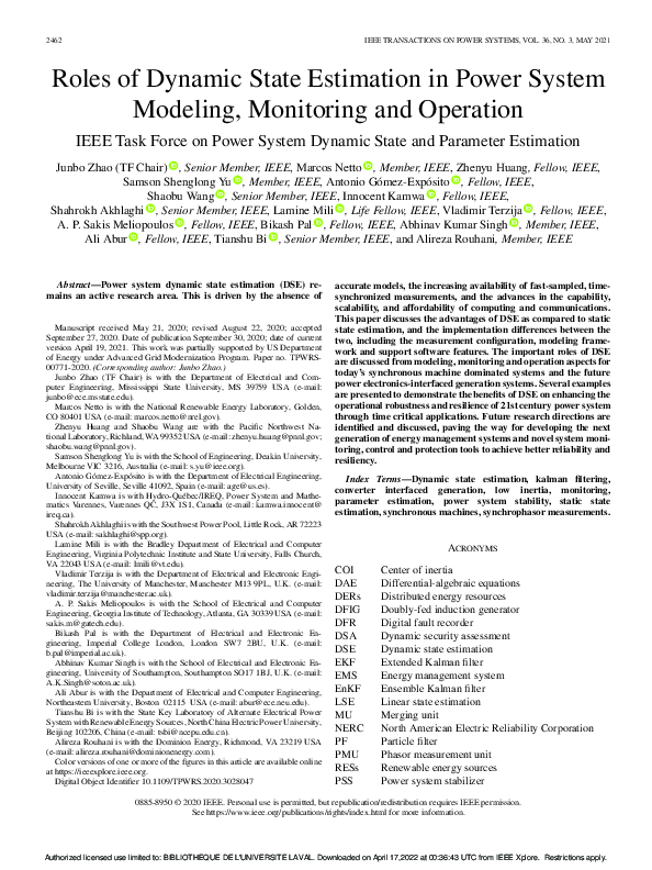 Roles of Dynamic State Estimation in Power System Modeling, Monitoring ...