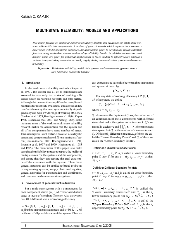 (PDF) Multi-state reliability : models and applications
