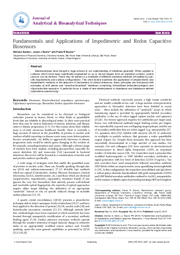 (PDF) Fundamentals and Applications of Impedimetric and Redox Capacitive Biosensors