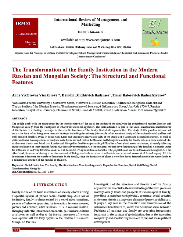 (PDF) The Transformation of the Family Institution in the Modern Russian and Mongolian Society ...