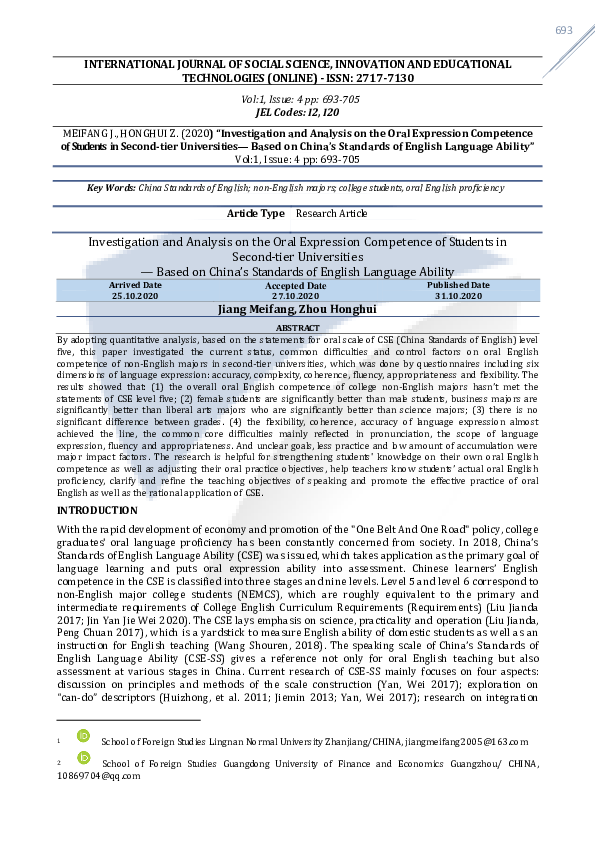 (PDF) Investigation and Analysis on the Oral Expression Competence of ...