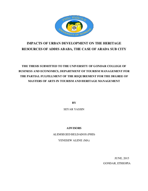 (PDF) Impacts of Urban Development on the Heritage Resources of Addis ...