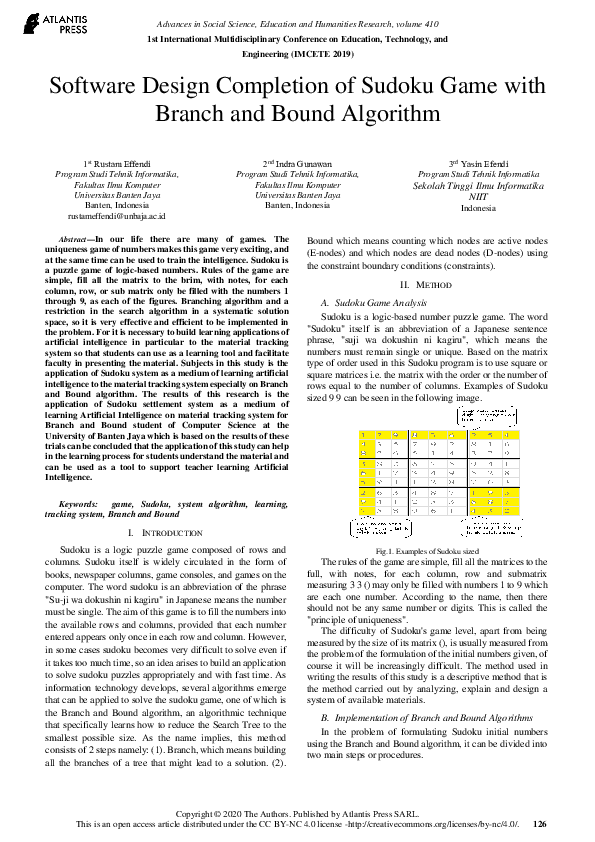(PDF) Software Design Completion of Sudoku Game with Branch and Bound Algorithm