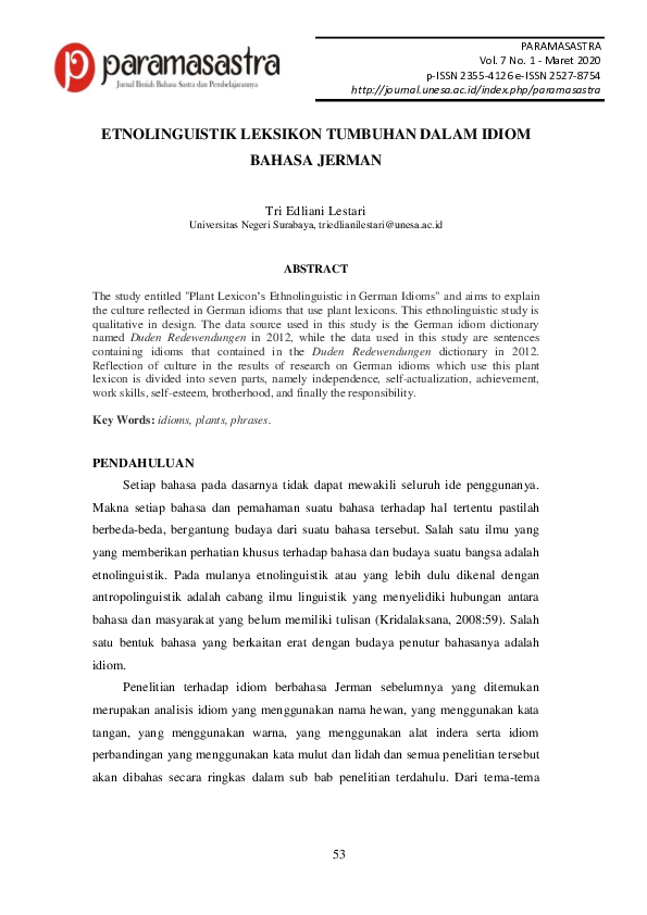 (PDF) Etnolinguistik Leksikon Tumbuhan Dalam Idiom Bahasa Jerman