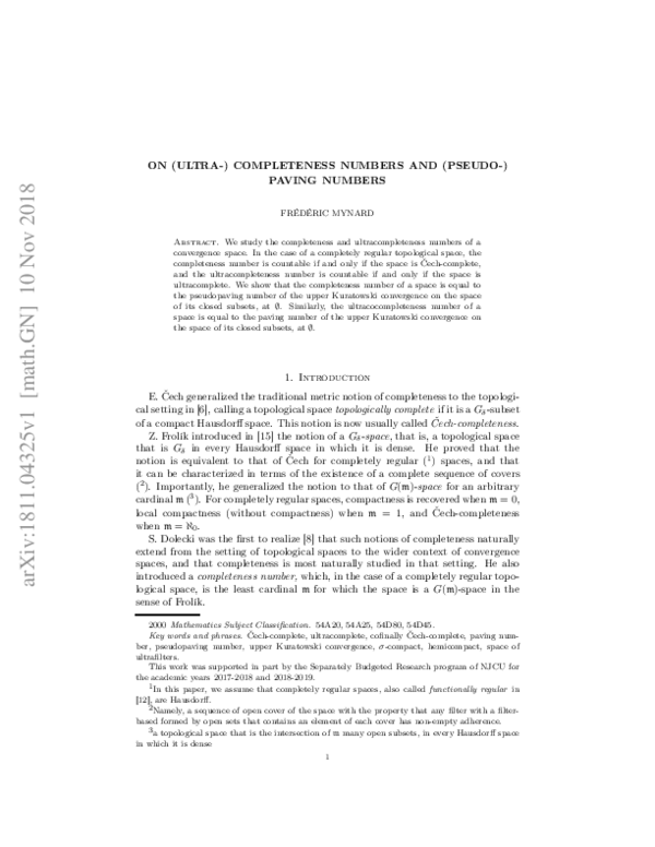 (PDF) (Ultra-) Completeness Numbers and (Pseudo-) Paving Numbers