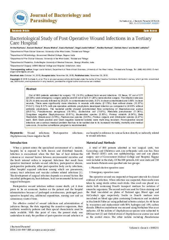 (PDF) Bacteriological Study of Post-Operative Wound Infections in a ...