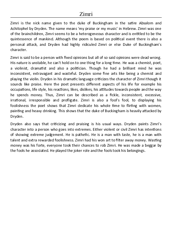 (DOC) who is Zimri in Absalom and Achitophel?