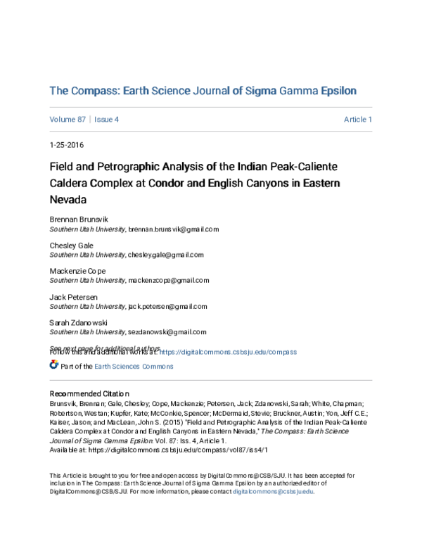 (PDF) Field and Petrographic Analysis of the Indian Peak-Caliente ...