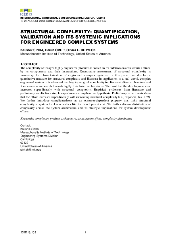 (PDF) Structural complexity: Quantification, validation and its systemic implications for ...