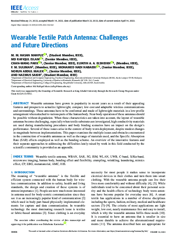 Pdf Wearable Textile Patch Antenna Challenges And Future Directions