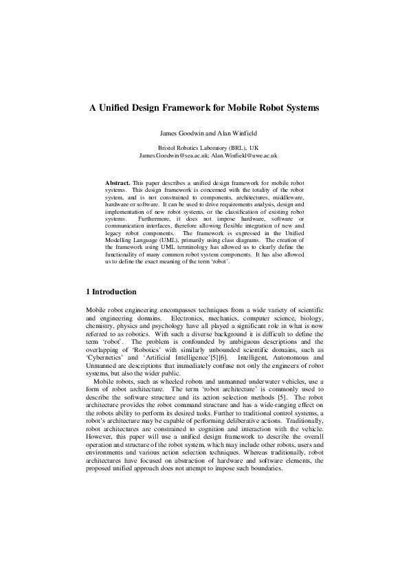 (PDF) A Unified Design Framework for Mobile Robot Systems