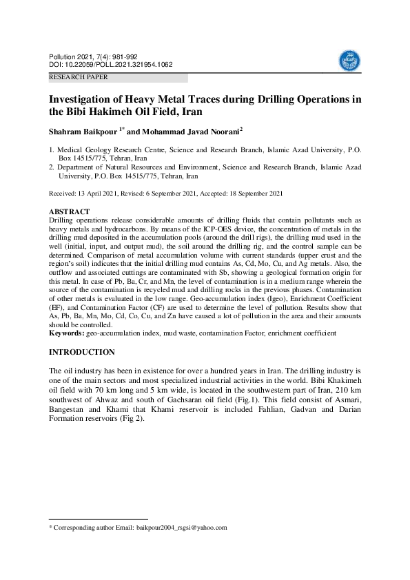 (PDF) Investigation of Heavy Metal Traces during Drilling Operations in ...