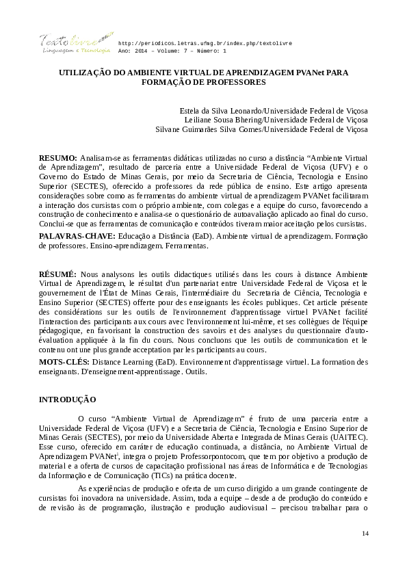 (PDF) UTILIZAÇÃO DO AMBIENTE VIRTUAL DE APRENDIZAGEM PVANet PARA ...