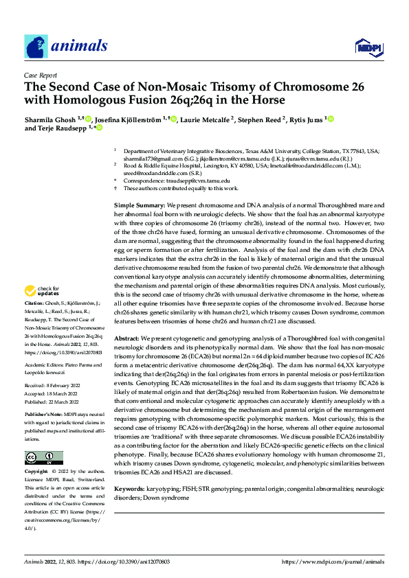 (PDF) The Second Case of Non-Mosaic Trisomy of Chromosome 26 with ...