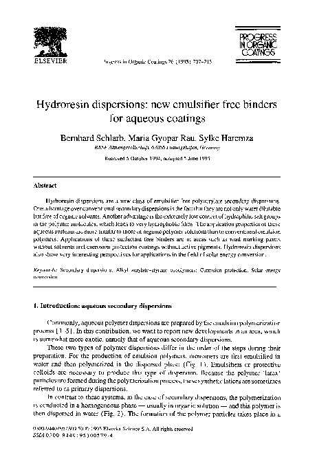 (PDF) Hydroresin dispersions: new emulsifier free binders for aqueous ...