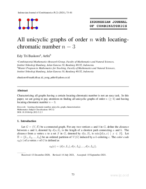 (PDF) All unicyclic graphs of order n with locating-chromatic number n-3