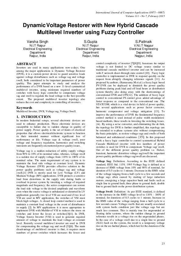 (PDF) Dynamic Voltage Restorer with New Hybrid Cascade Multilevel ...
