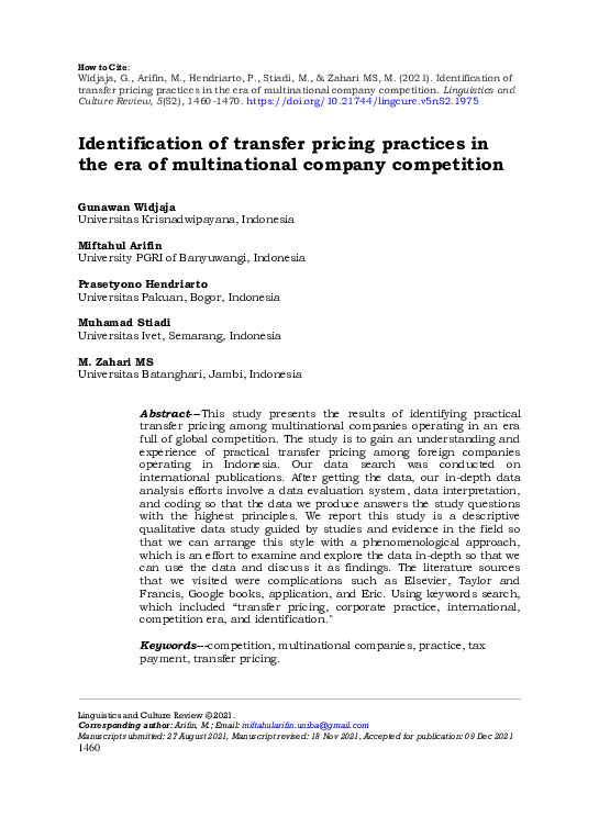(PDF) Identification of transfer pricing practices in the era of multinational company competition